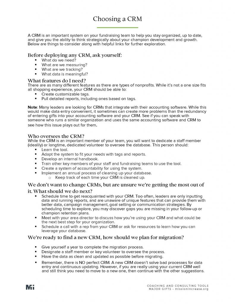 Choosing a CRM – Mission Increase – Learn