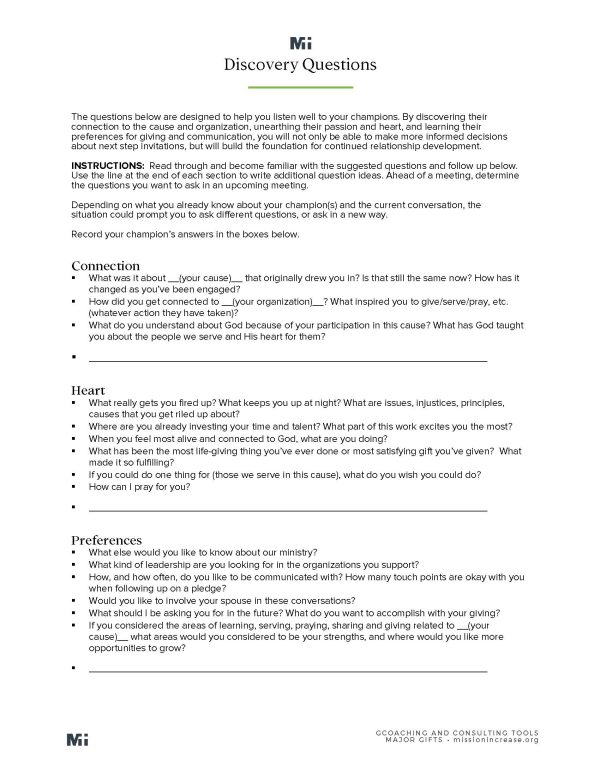 Discovery Questions – Mission Increase – Learn