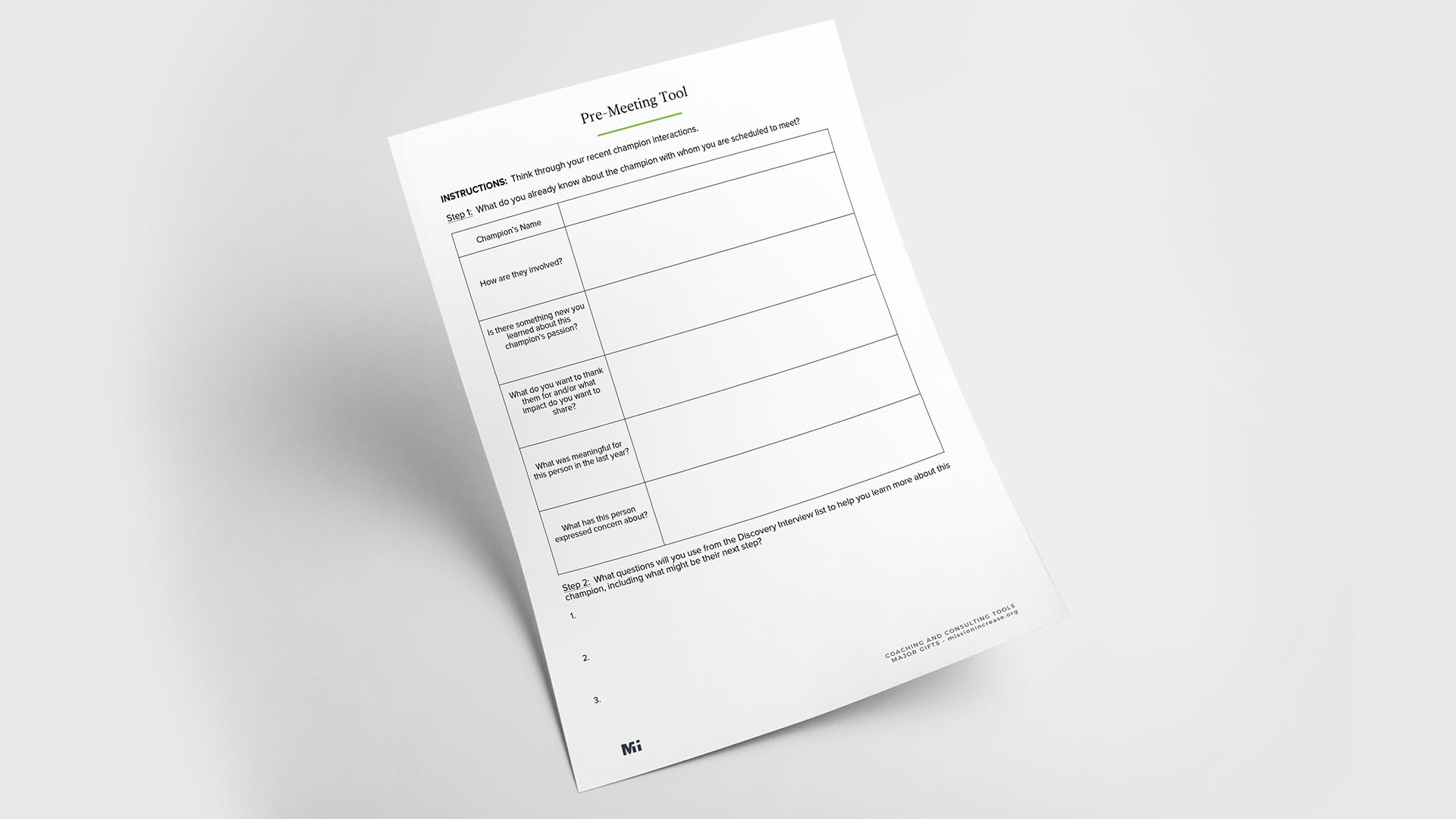 Pre-Meeting Tool – Mission Increase – Learn