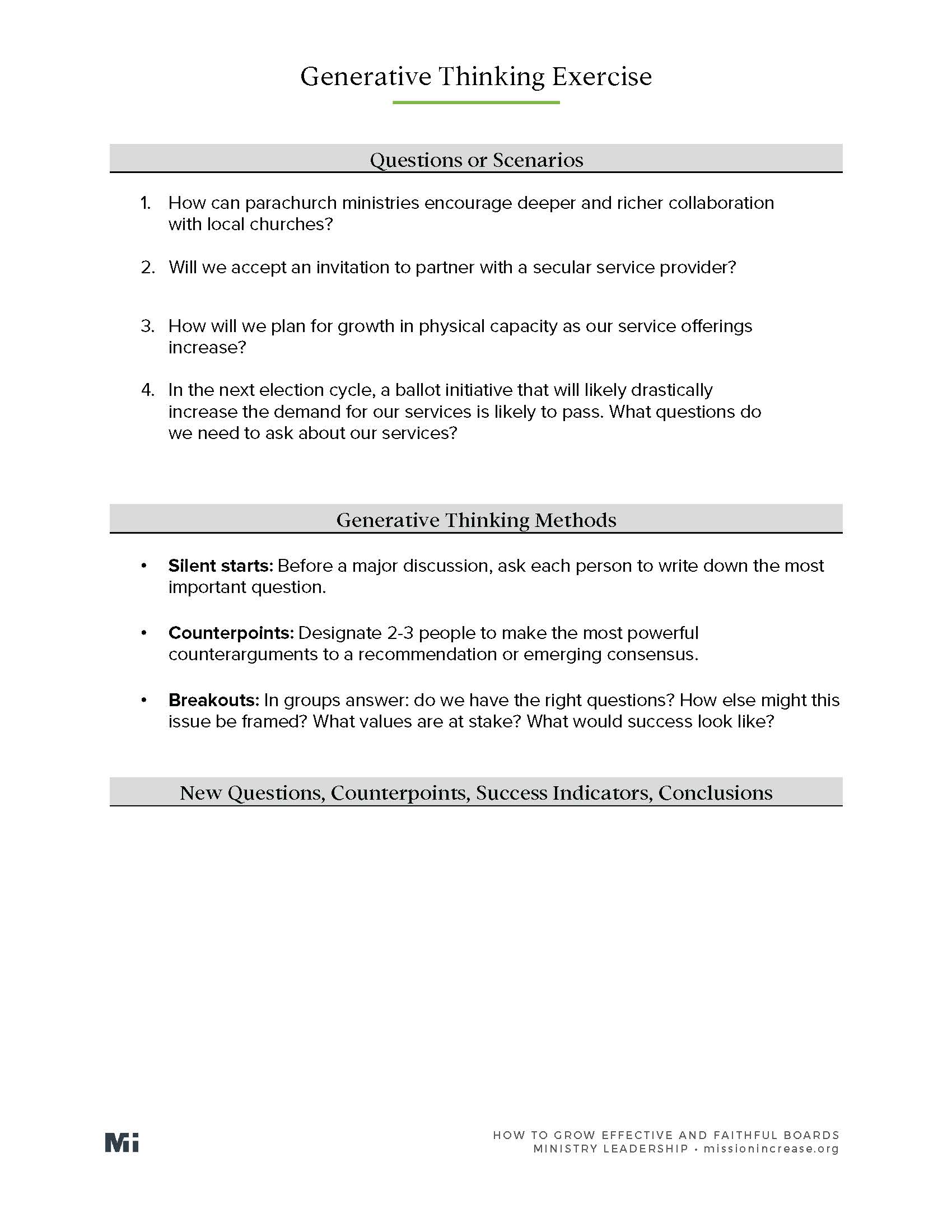 Generative Thinking Exercise – Mission Increase – Learn