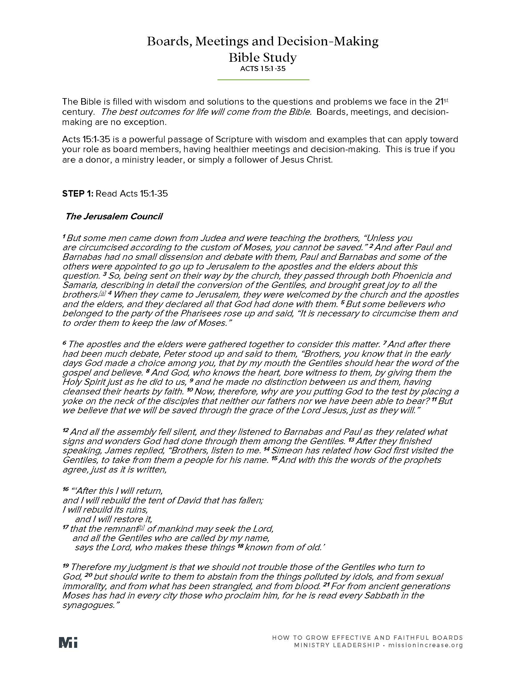 Acts 15 Bible Study on Board Leadership – Mission Increase – Learn