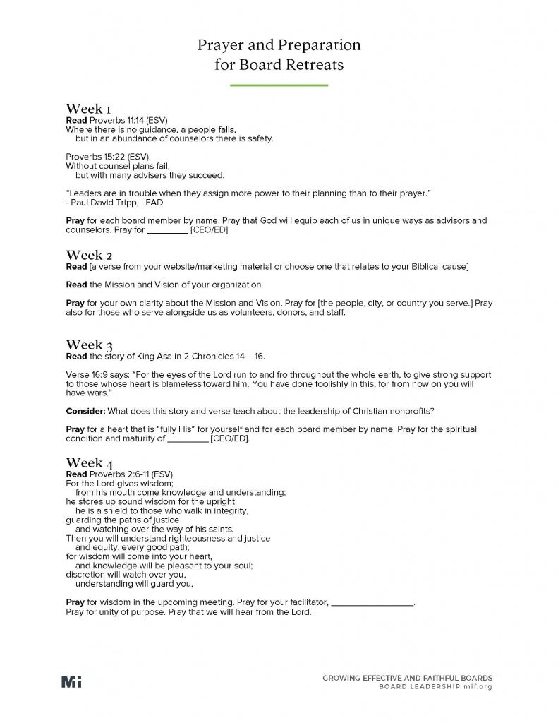 Prayer and Preparation for Board Retreats – Mission Increase – Learn
