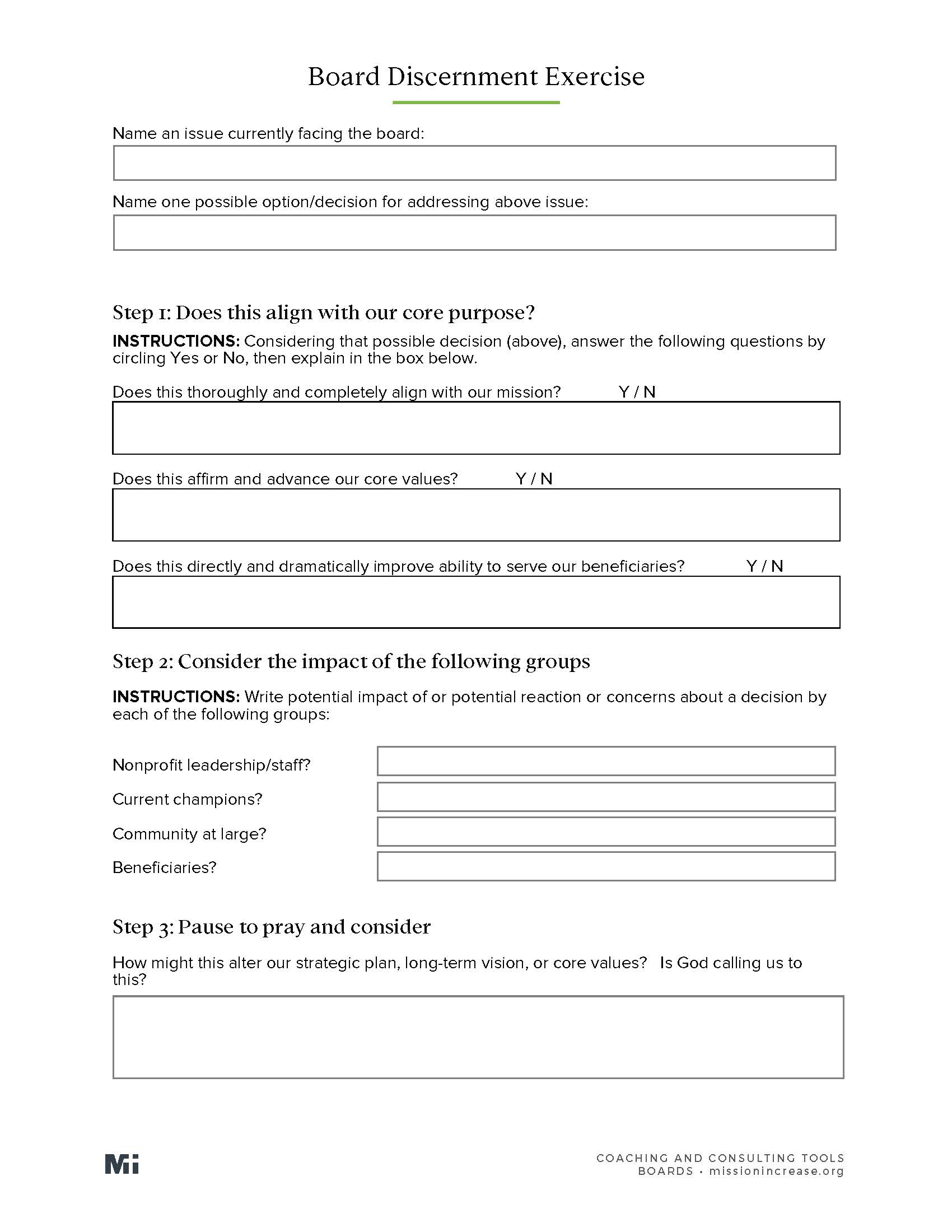 Board Discernment Exercise – Mission Increase – Learn