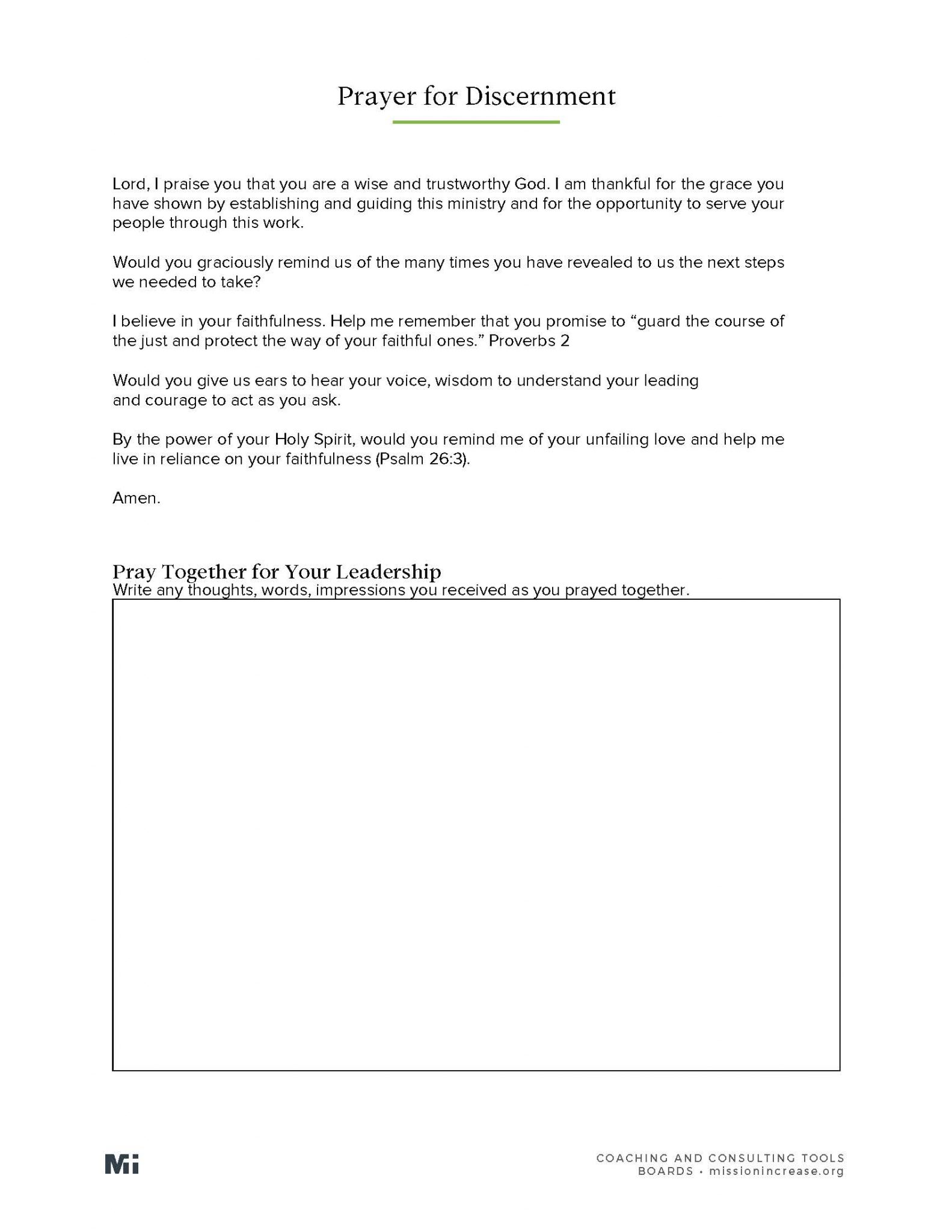 Prayer for Discernment – Mission Increase – Learn