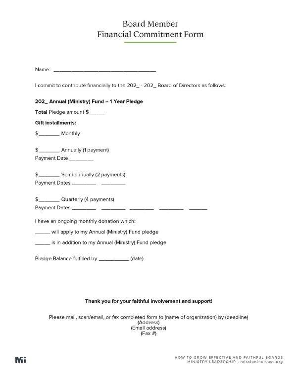 Board Member Financial Commitment Form – Mission Increase – Learn