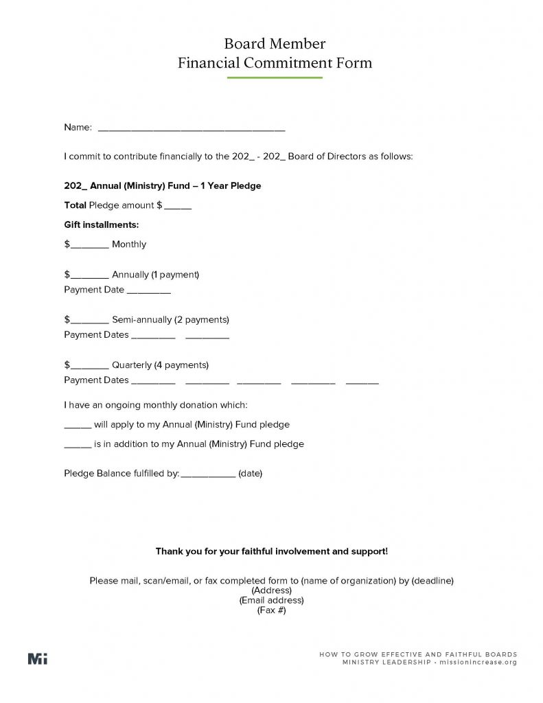 Board Member Financial Commitment Form – Mission Increase – Learn