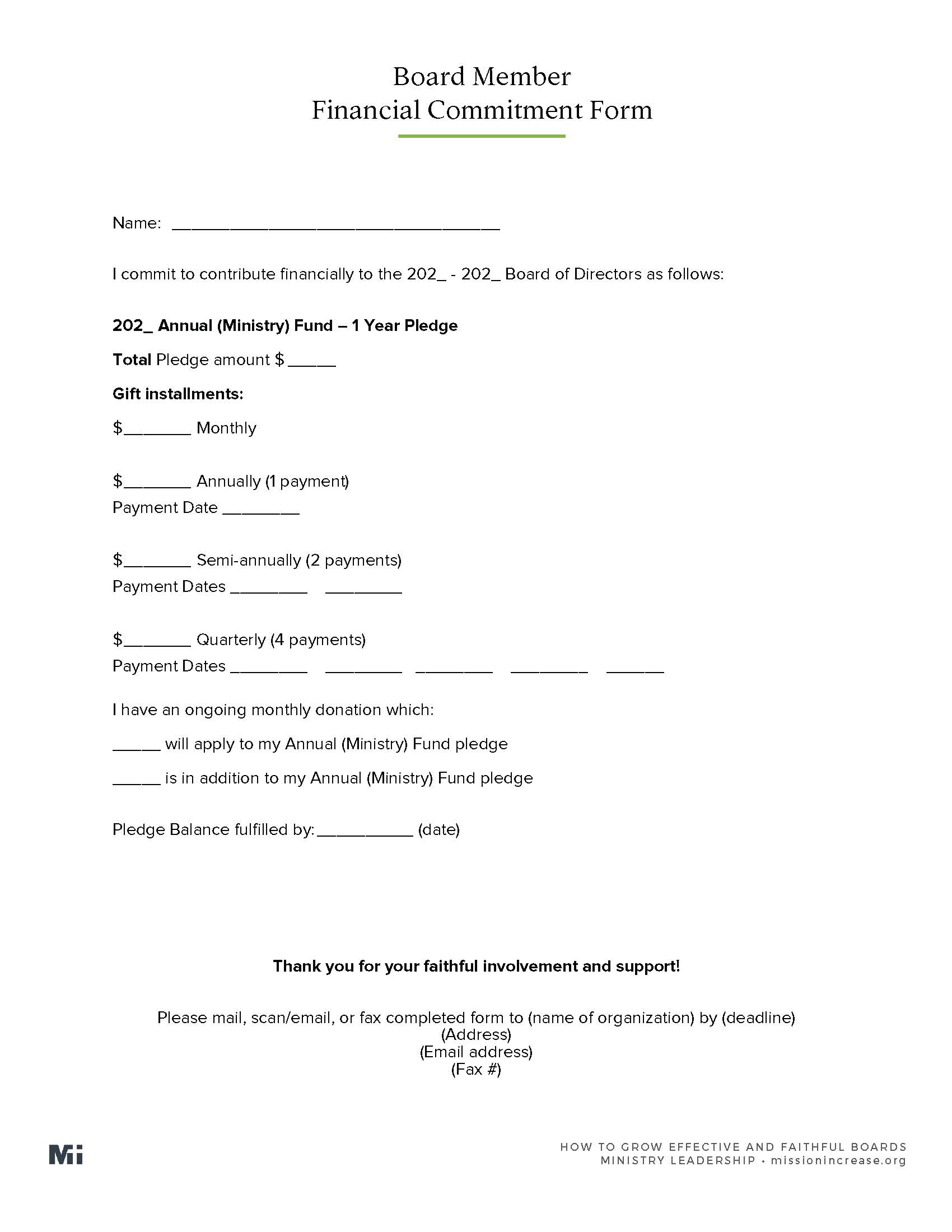 Board Member Financial Commitment Form – Mission Increase – Learn