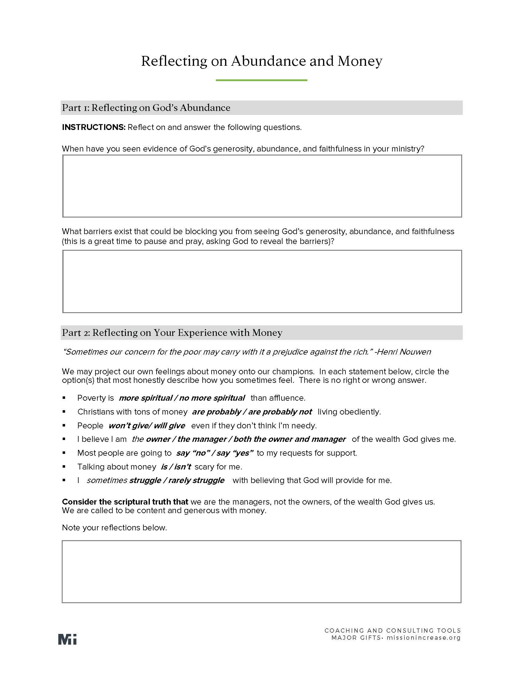 Reflecting on Abundance and Money – Mission Increase – Learn