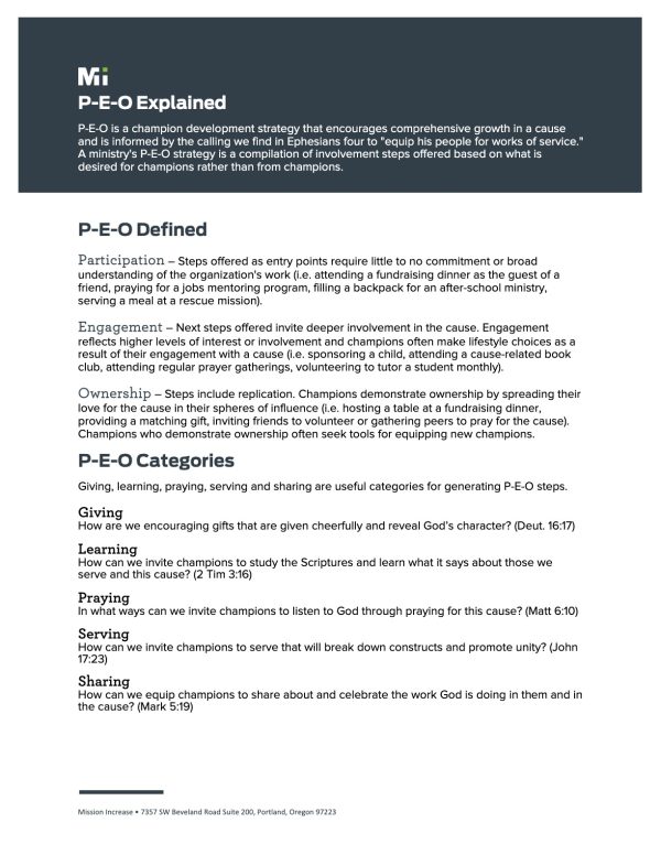 P-E-O Explained – Mission Increase – Learn