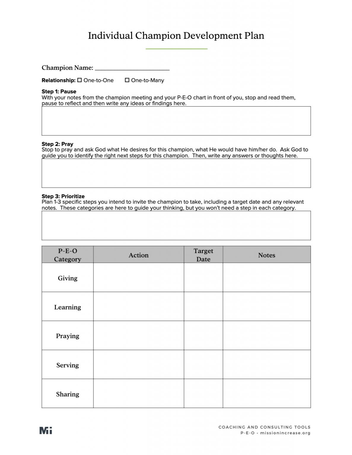 Individual Champion Development Plan – Mission Increase – Learn