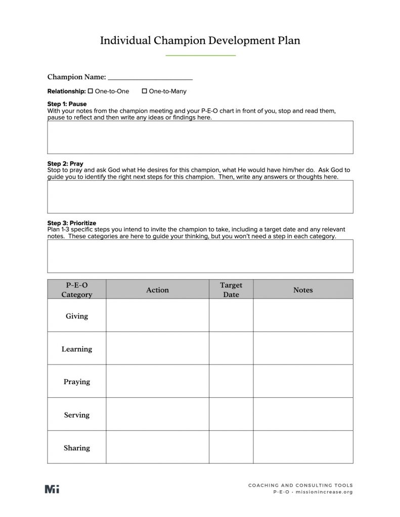 Individual Champion Development Plan – Mission Increase – Learn