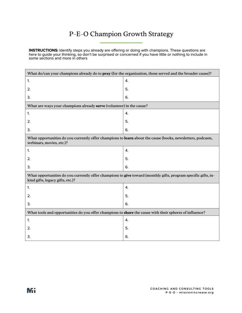 P-E-O Champion Growth Strategy – Mission Increase – Learn