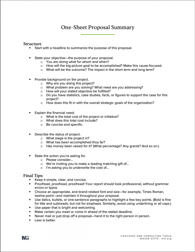 One Page Proposal Template – Mission Increase – Learn