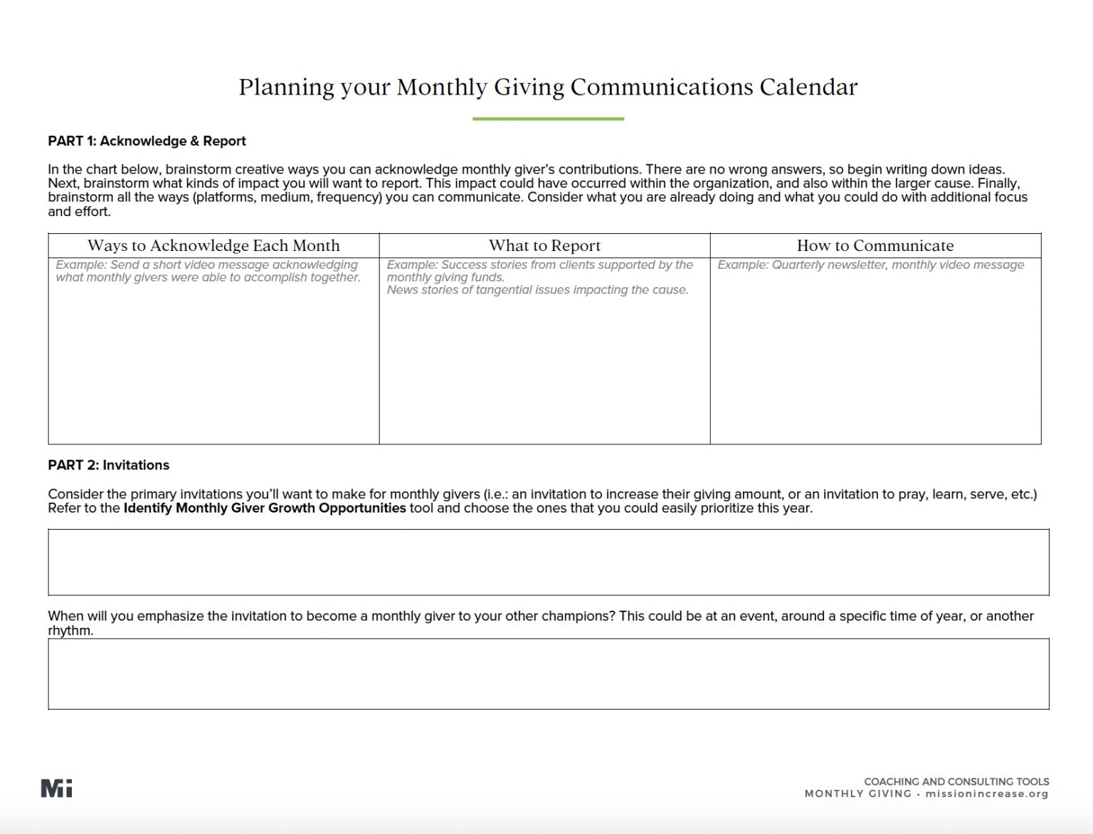 Planning Your Monthly Giving Communications Calendar – Mission Increase ...