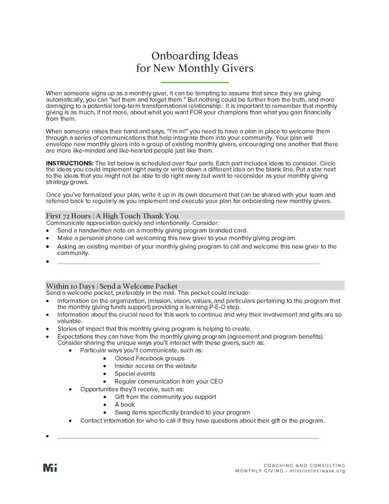 Onboarding Ideas for New Monthly Givers – Mission Increase – Learn
