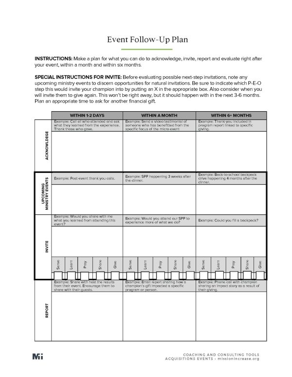 Event Follow Up Plan – Mission Increase – Learn