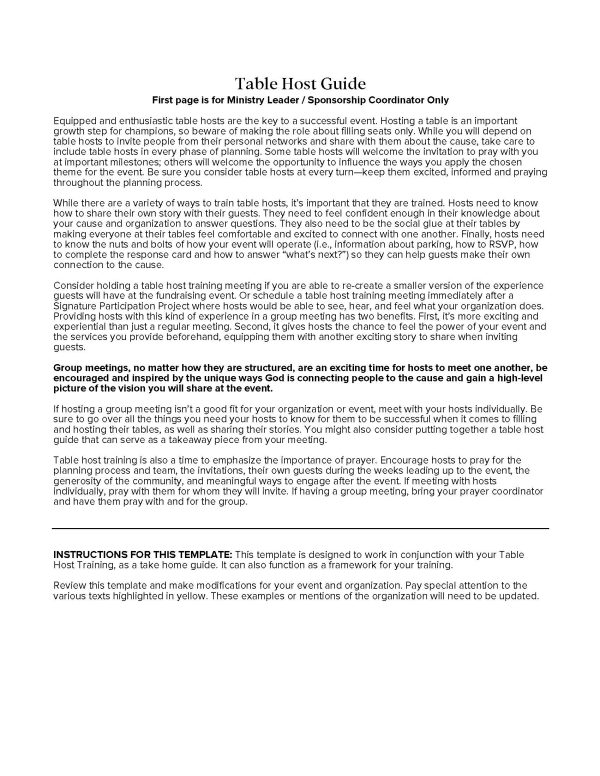 Table Host Guide Template – Mission Increase – Learn