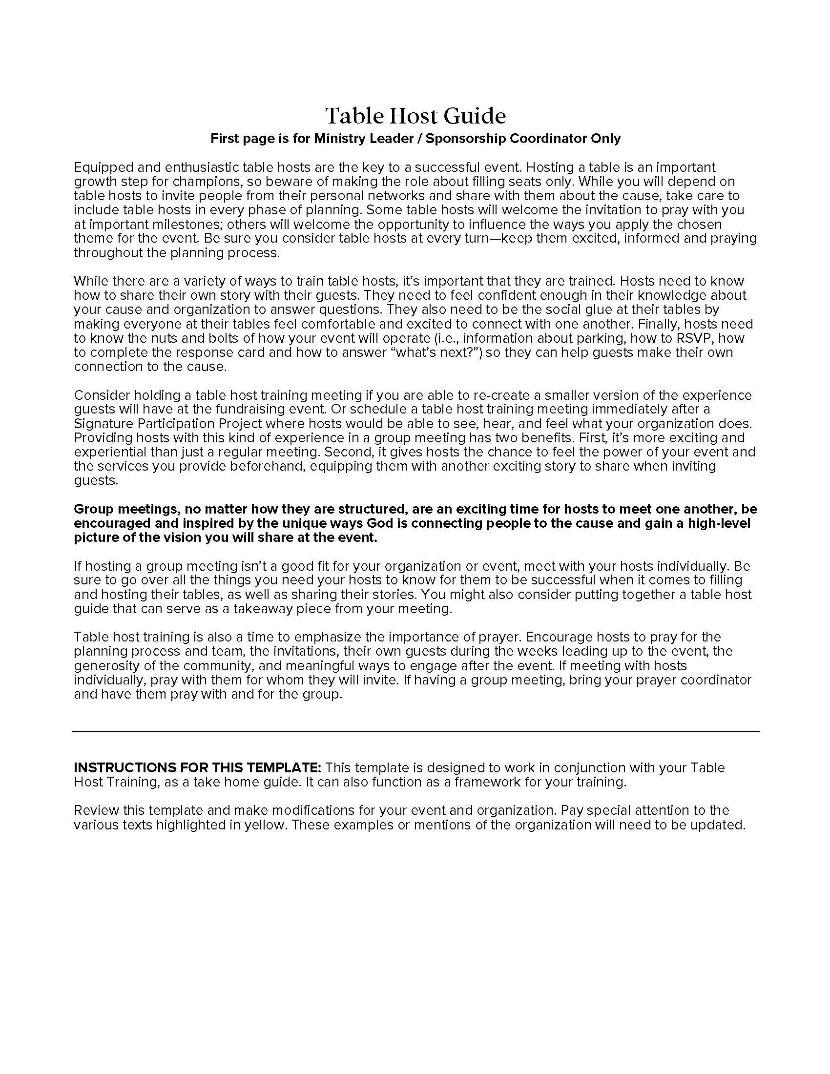 Table Host Guide Template – Mission Increase – Learn