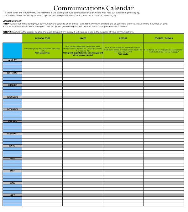 Communications Calendar – Mission Increase – Learn