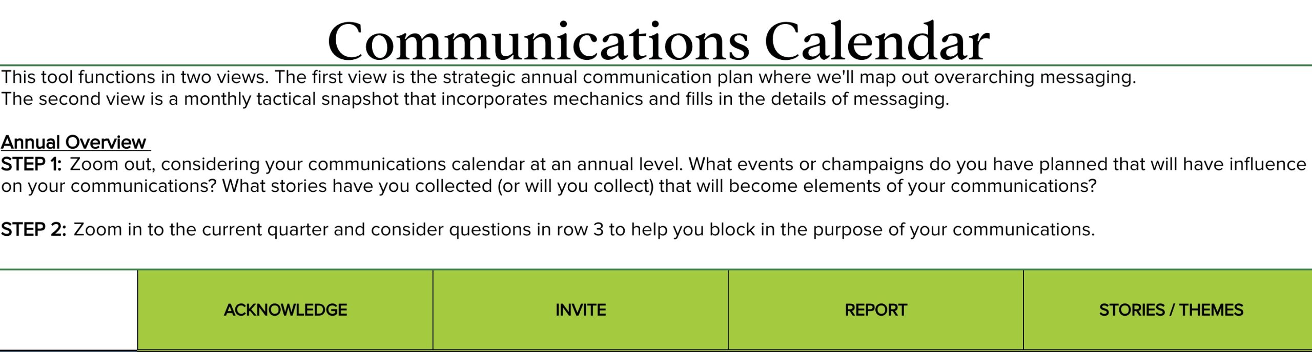 Communications Calendar – Mission Increase – Learn