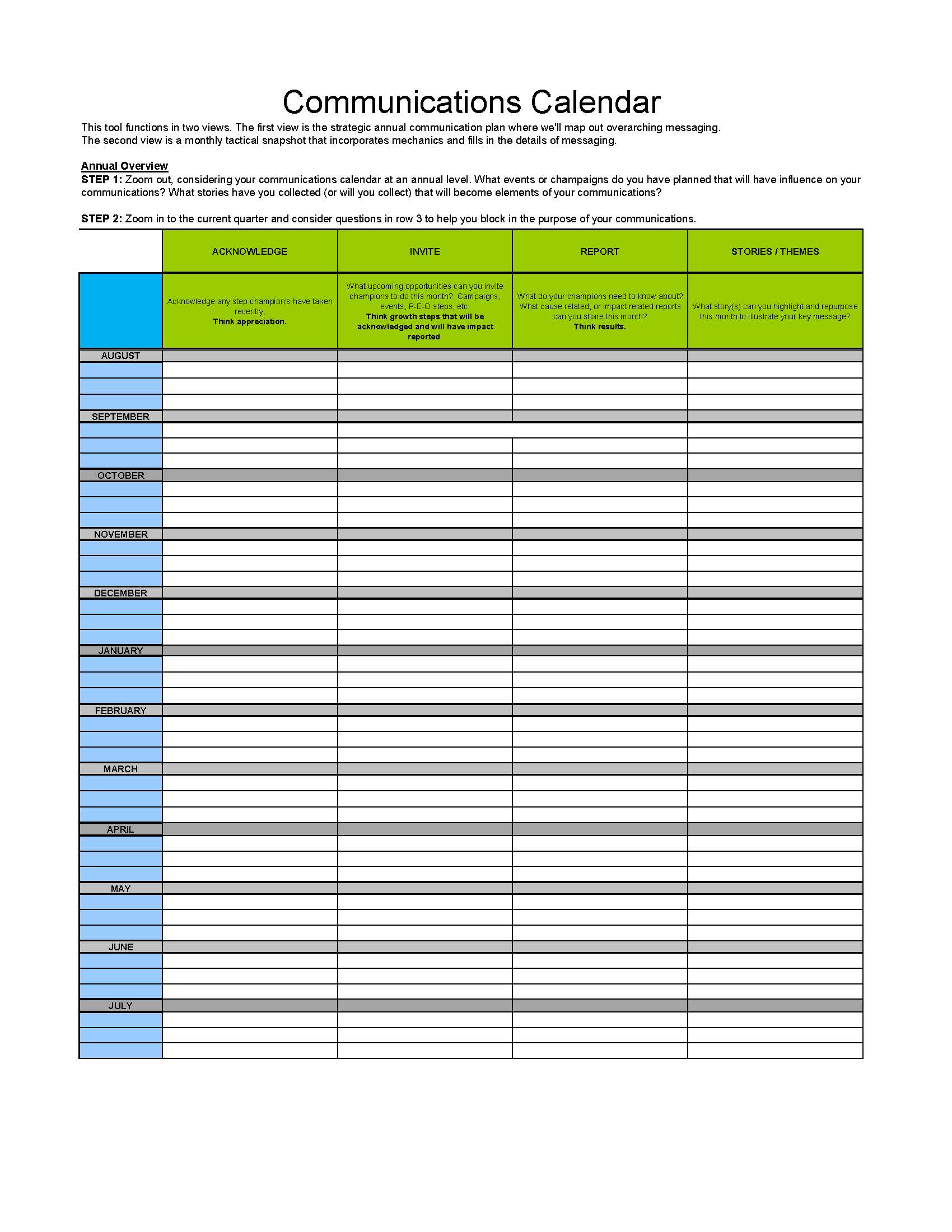 Communications Calendar – Mission Increase – Learn