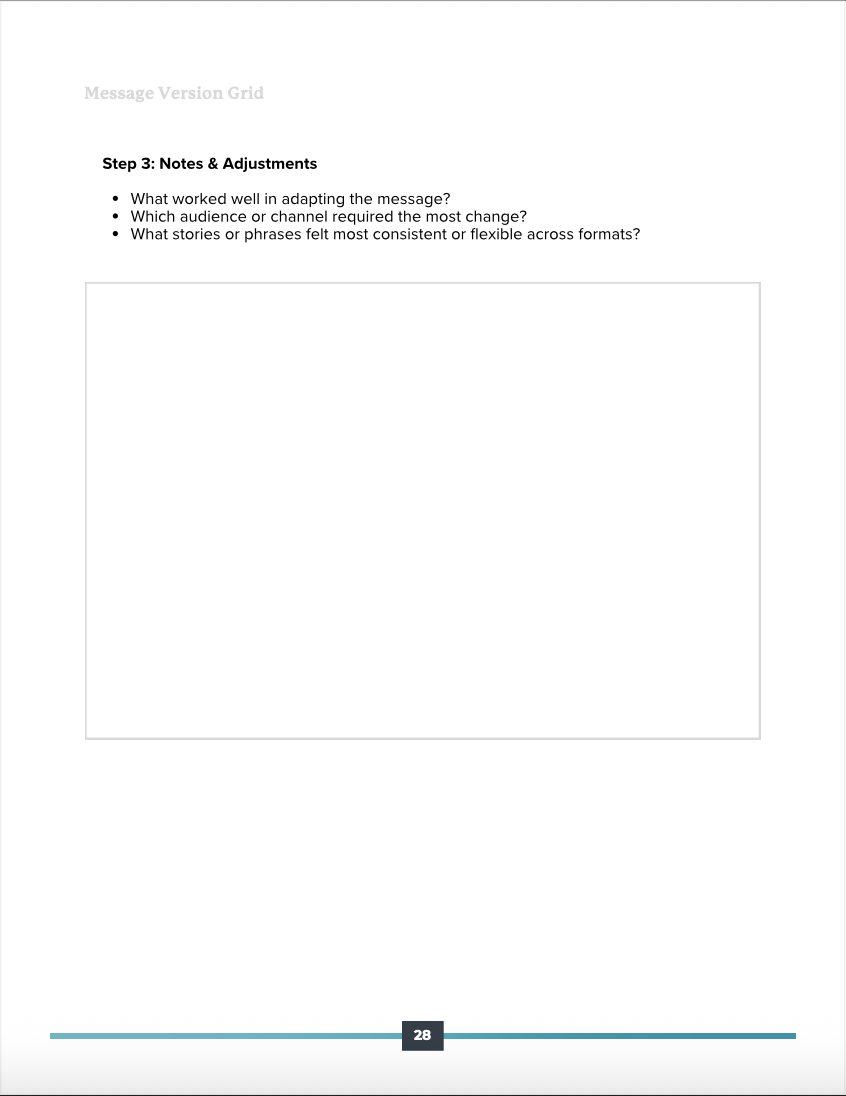 Message Version Grid – Mission Increase – Learn